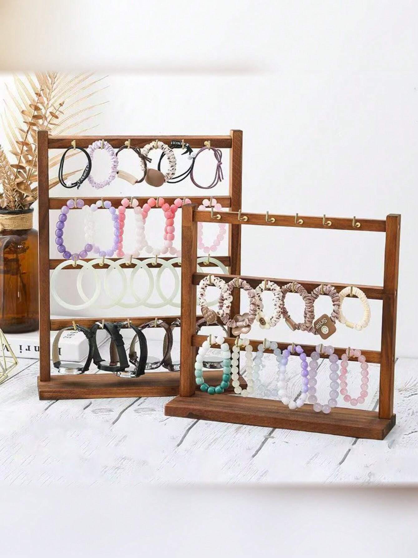 1pc DIY Multi-Tier Wooden Jewelry Display Stand, Detachable Hooks ...