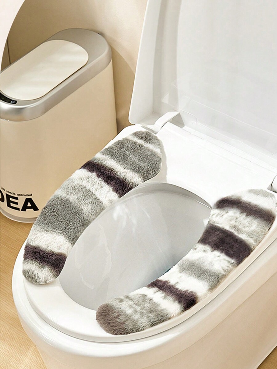 Rabbit Fur & Linen Texture Toilet Seat Cushion, Fitting Winter Toilet ...