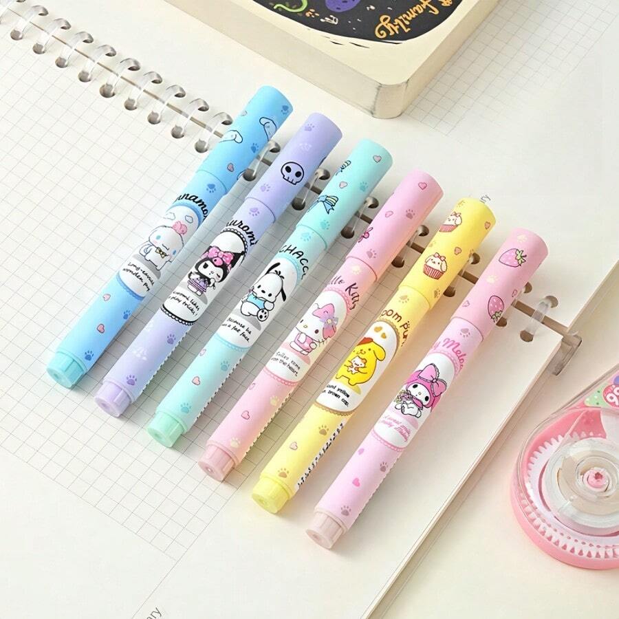Sanrio Süße Sanrio Neonfarb-Stifte (6er-Pack) hochwertige, bunte Stifte, multifunktionale Kuro ...