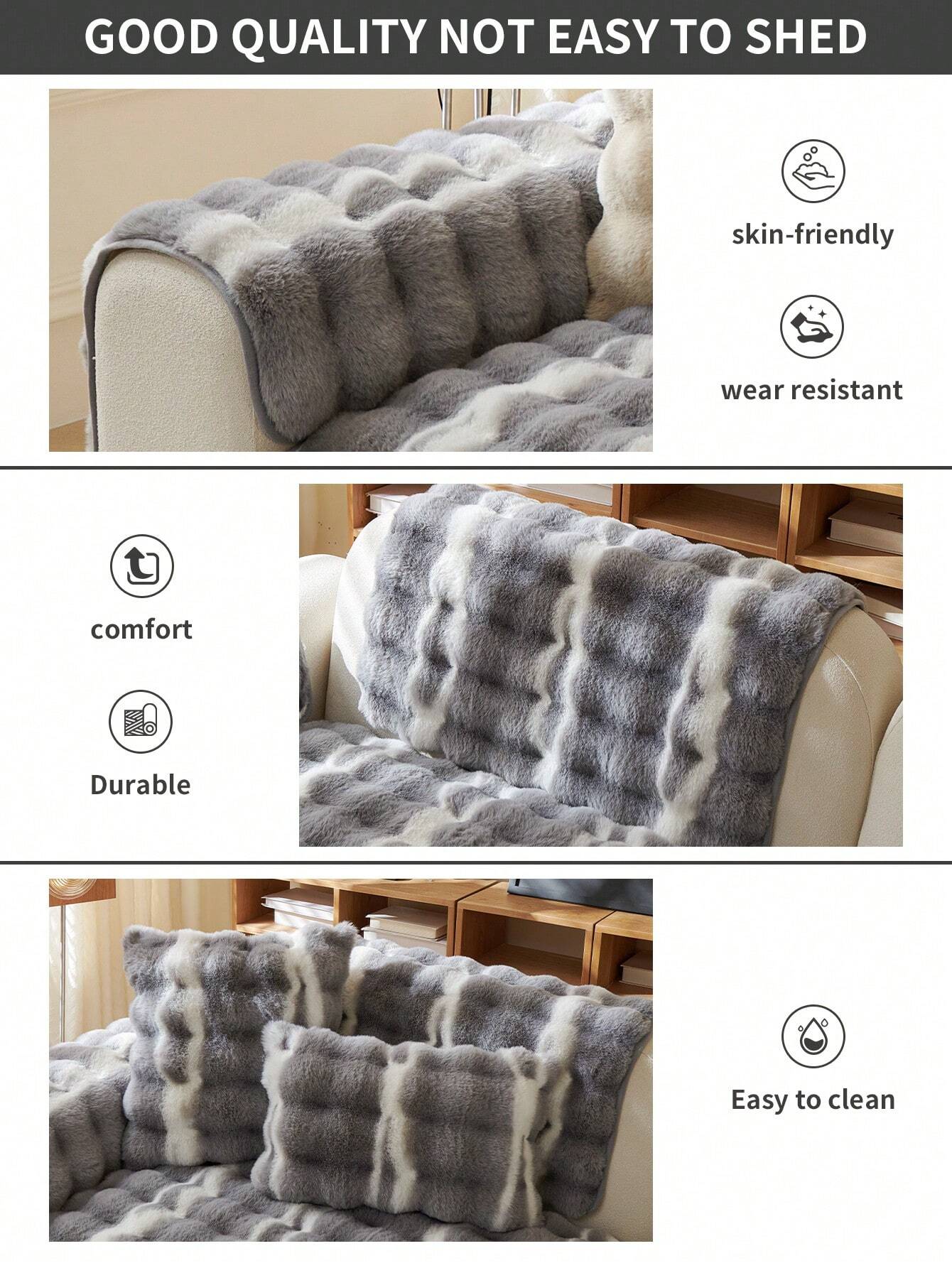 1ชิ้น พรมรองโซฟาขนกระต่ายสีโอมเบร่าหนาสำหรับฤดูหนาว, แผ่นรองสัตว์เลี้ยง ...