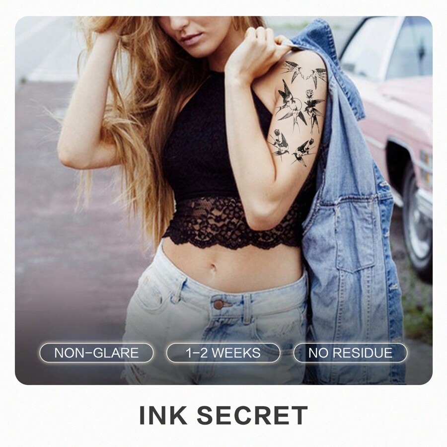 INK SECRET INK SECRET 1個 ツバメの囁き 防水 耐久性 ハーブタトゥーステッカー 男女兼用、可愛い&上品な動物、腕 ...