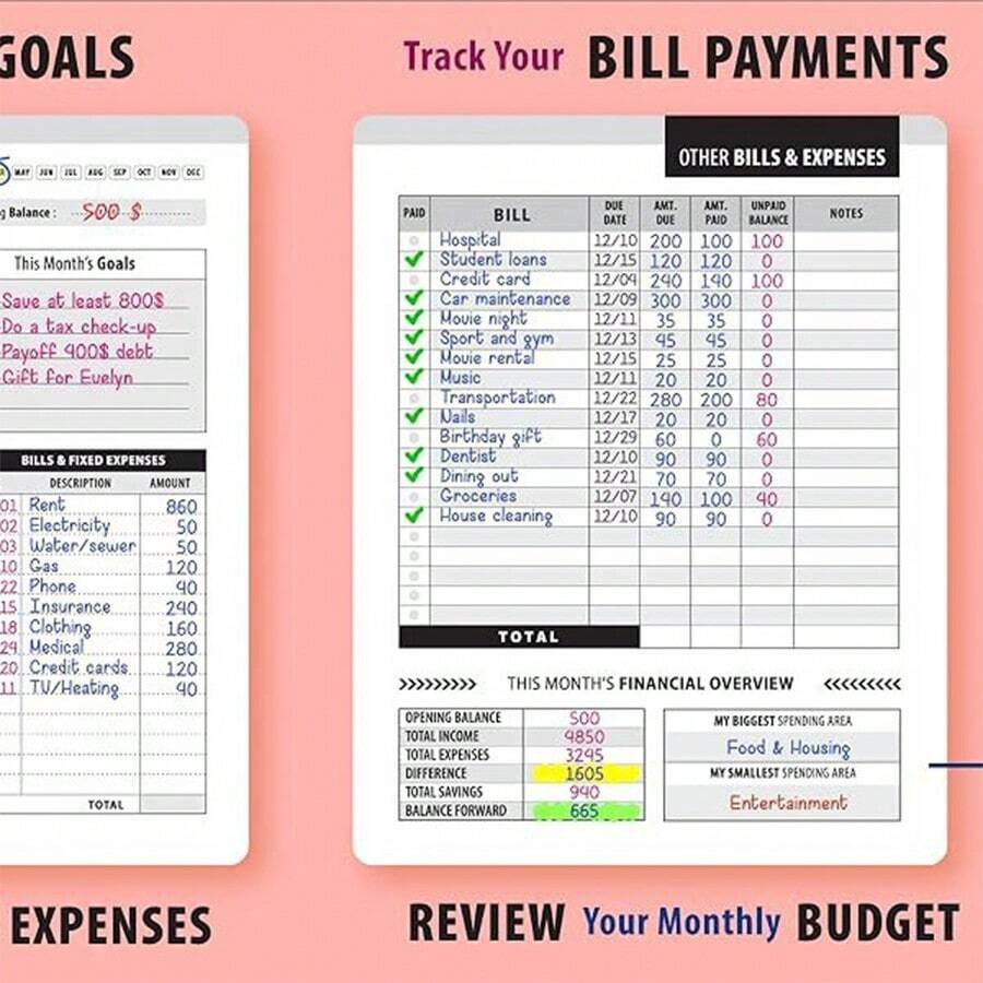Bill Payment List, Monthly Budget Planner, Family Finance Organizer ...