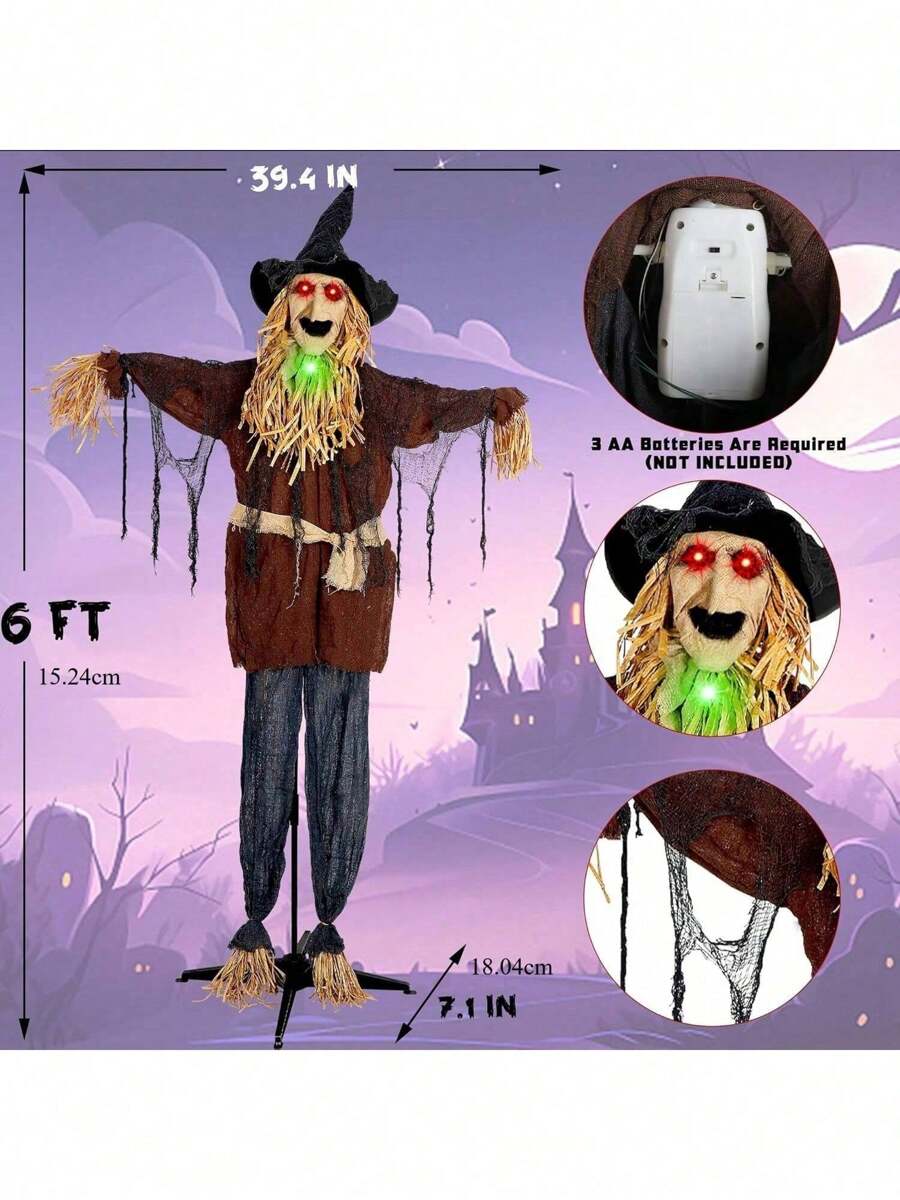 6FT Animated Scarecrow Props, Live-Sized Voice Activated Ghost With ...