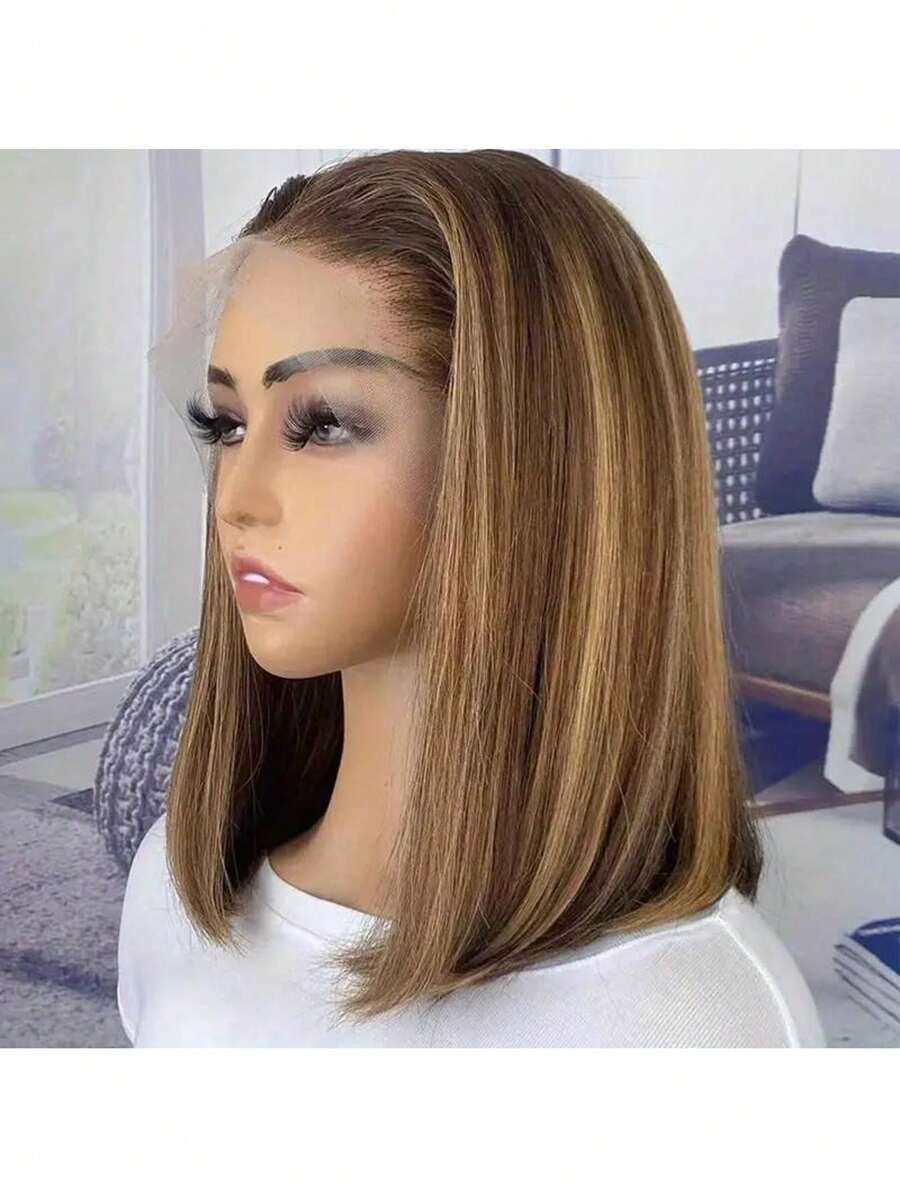 16 Inch P4/27 Straight Bob Wig Human Hair 13x4 Frontal Lace Wig Lace ...
