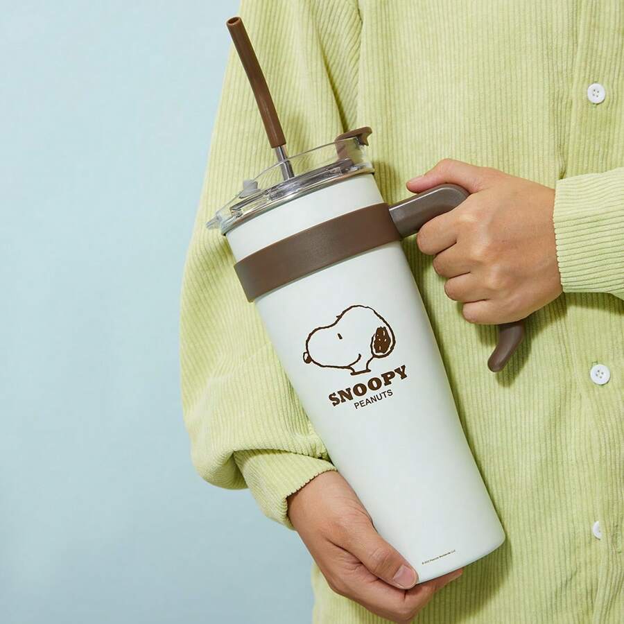 Miniso Snoopy Collection Steel Tumbler With Straw 1600mL Stainless Steel Travel Mug With Handle ...