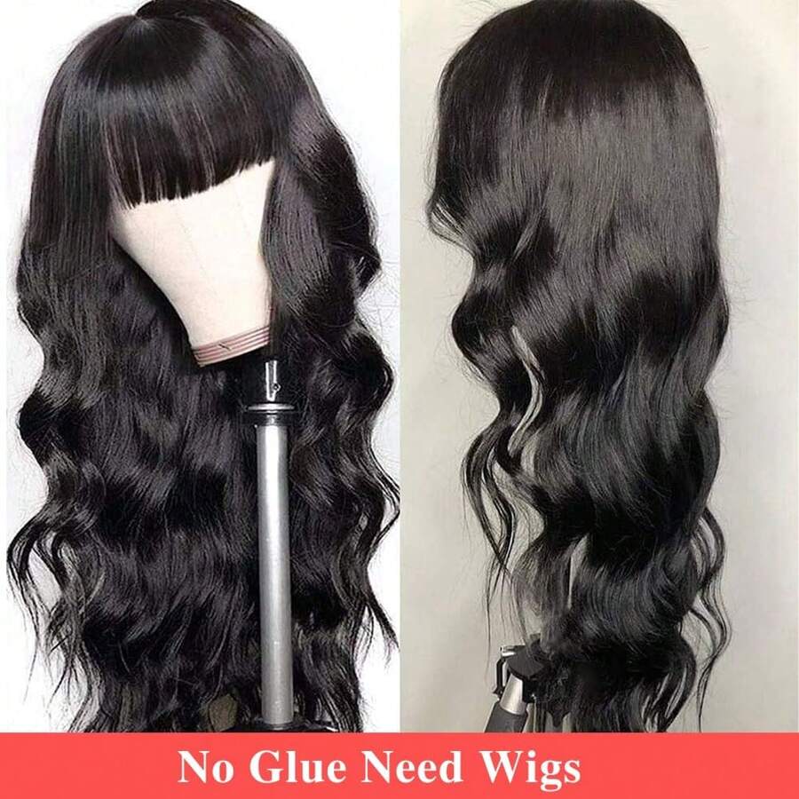PAZAT Body Wave Wigs With Bangs Human Hair Wigs For Black Women None ...