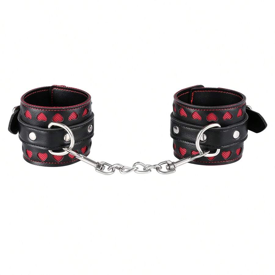 BDSM Black Red Heart Handcuffs Flirting Toy Bondage Cosplay Props ...