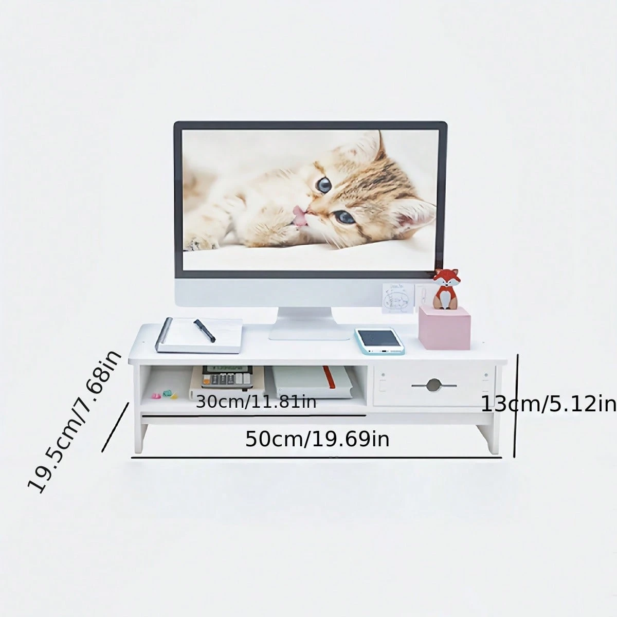 1pc 50cm Dual-Layer Desktop Computer Riser, Desk Organizer Shelf With ...