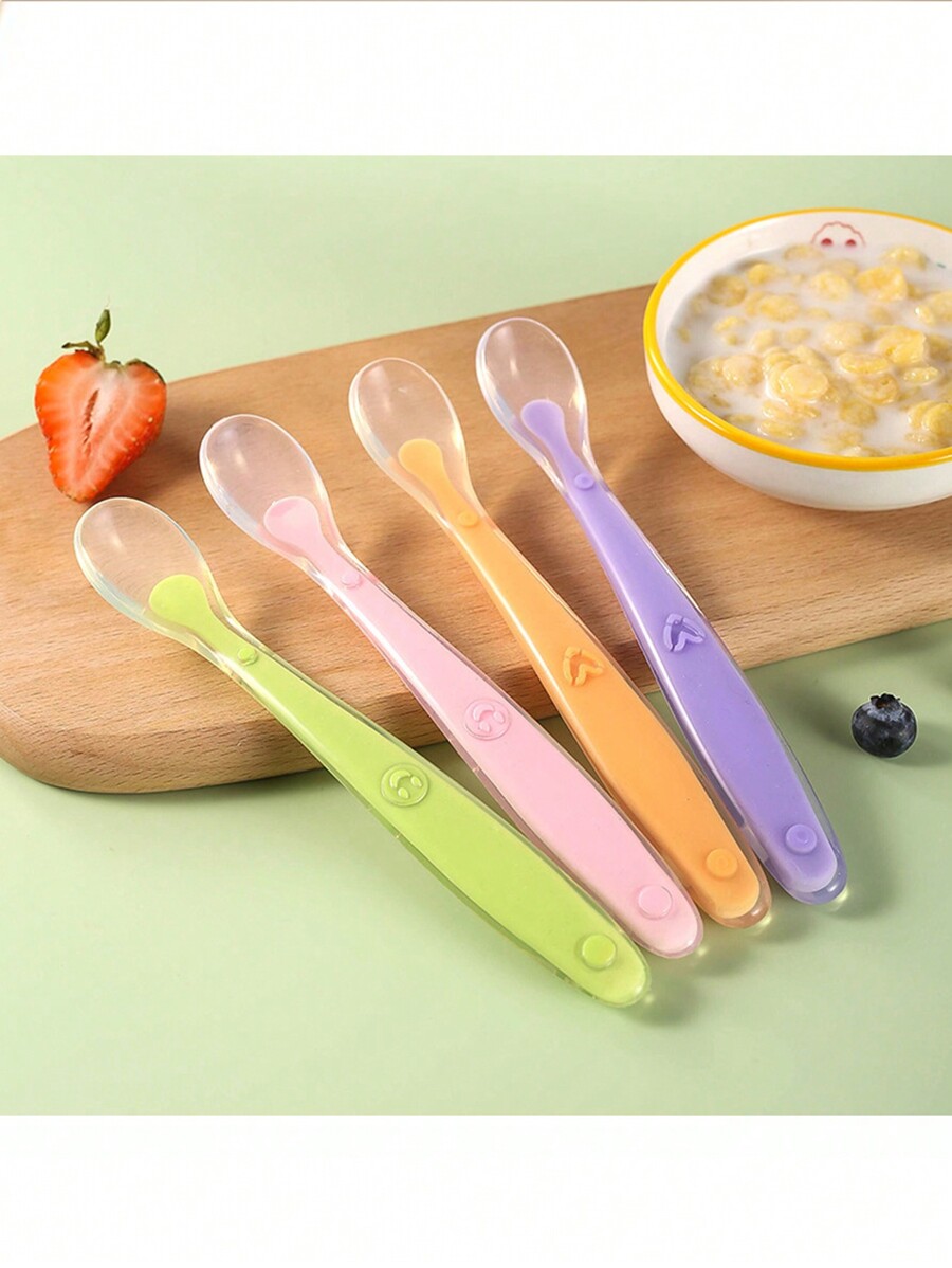 2pcs Soft-Tip Silicone Infant Baby Feeding Spoons, Rice Cereal Fruit ...