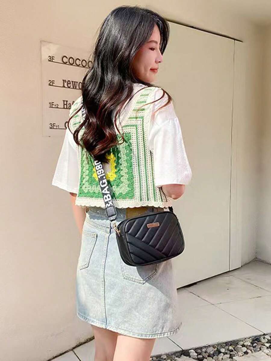 1pc Black Messenger Bag, Black Shoulder Bag, Black Handbag, Small ...