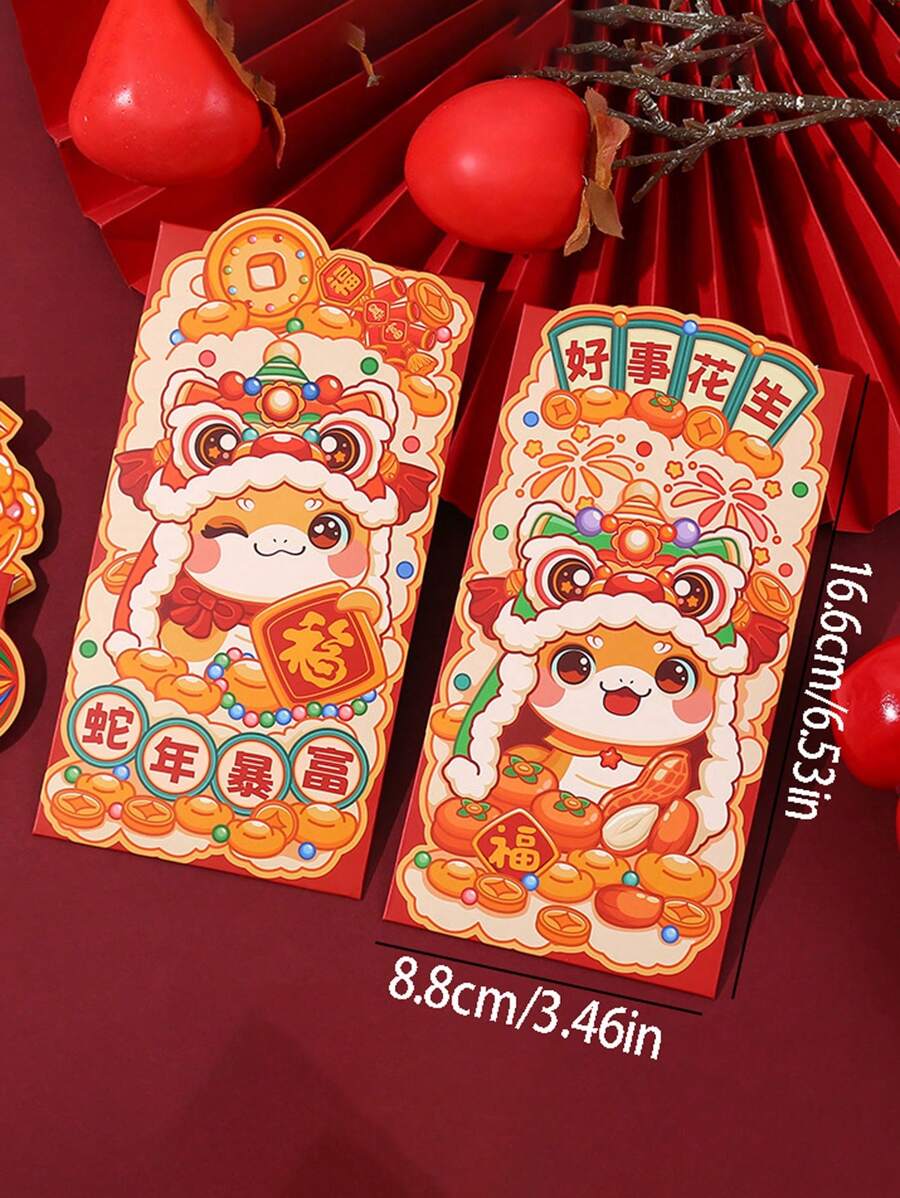 6pcs Snake Year Red Pockets 2025 New Design Cute Creative Lai See ...