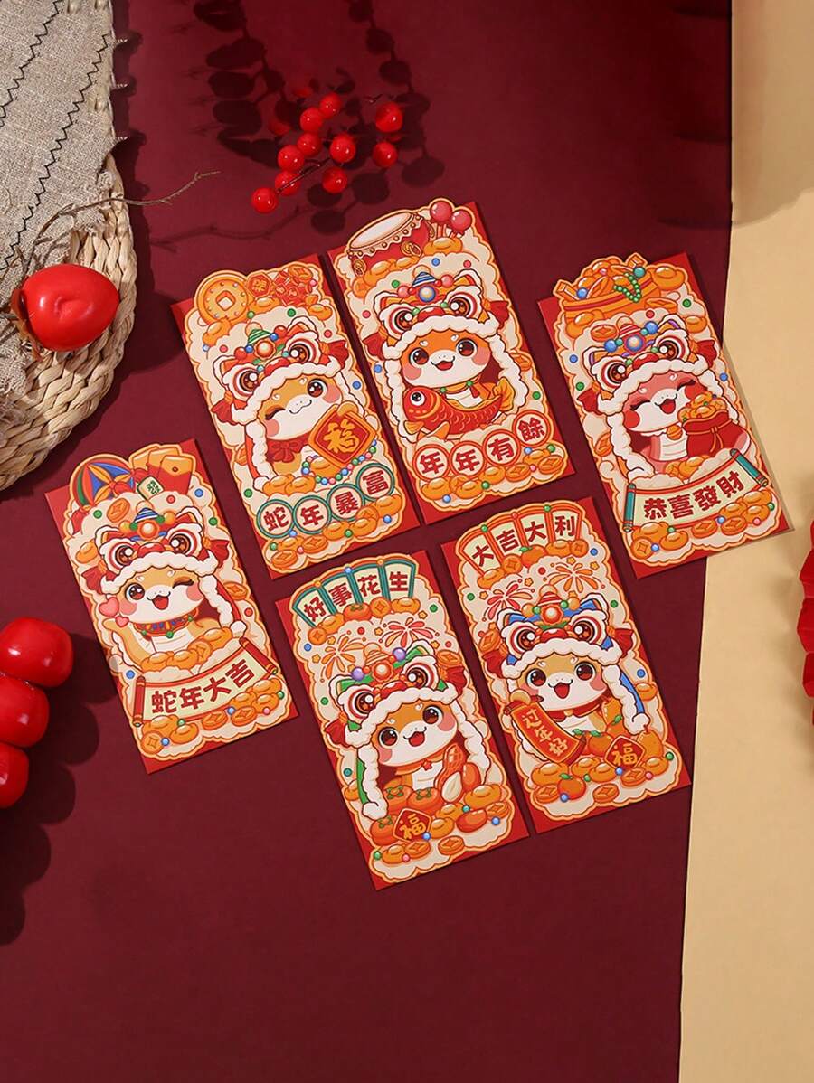 6pcs Snake Year Red Pockets 2025 New Design Cute Creative Lai See ...