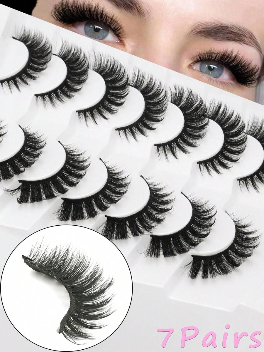 7 Pairs Cat Eye Faux Mink Lashes Natural Long Winged End Eye Elongated