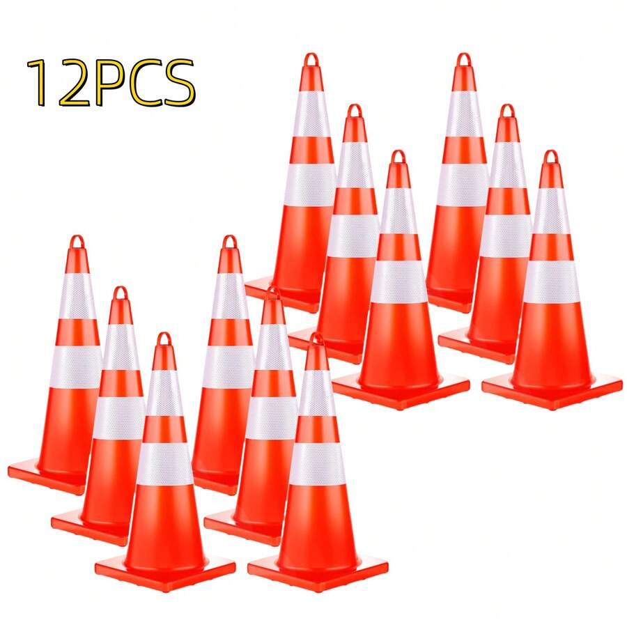 [12 Pack] 28 Inch Traffic Safety Cones With Reflective Collars, Sturdy ...