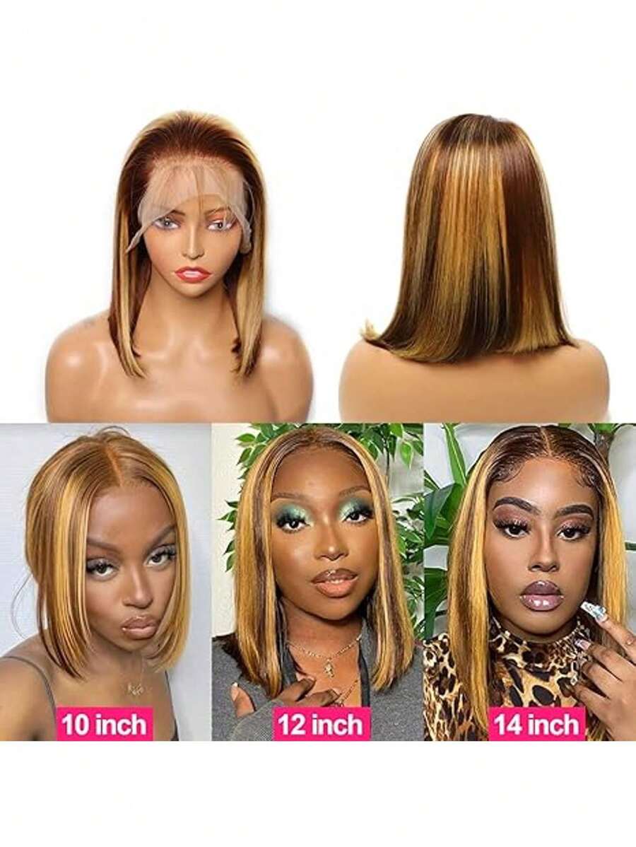 16 Inch P4/27 Straight Bob Wig Human Hair 13x4 Frontal Lace Wig Lace ...