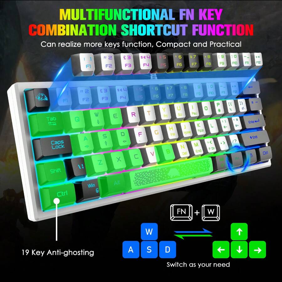ZIYOU LANG K61 60% Wired Gaming Keyboard, RGB Backlit Membrane Keyboard ...