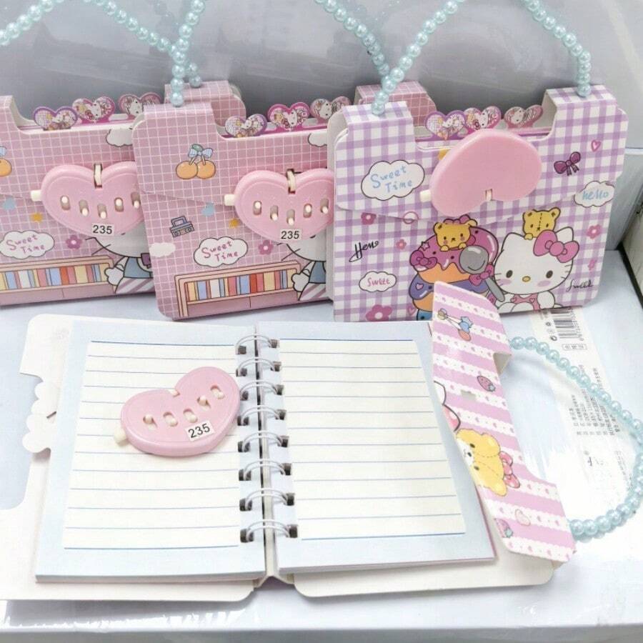 Sanrio Sanrio Heart-Shaped Password Lock Coil Notebook, Pink Kawaii ...