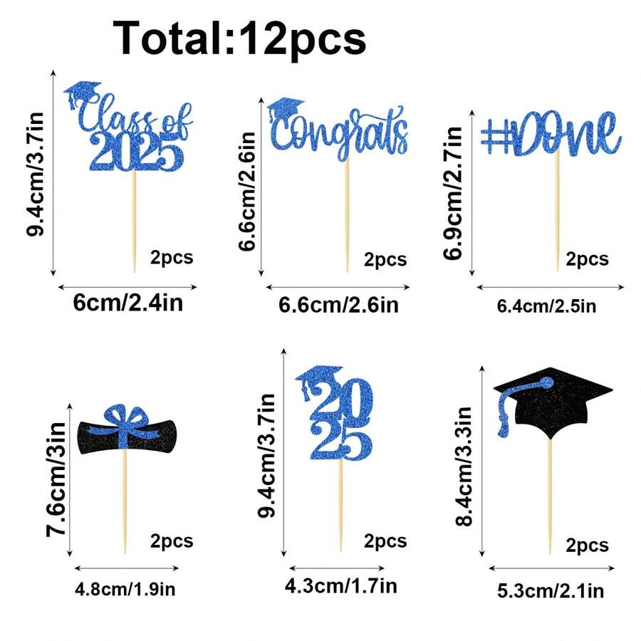 12 piezas Decoraciones para cupcakes de graduación 2025 en azul ...