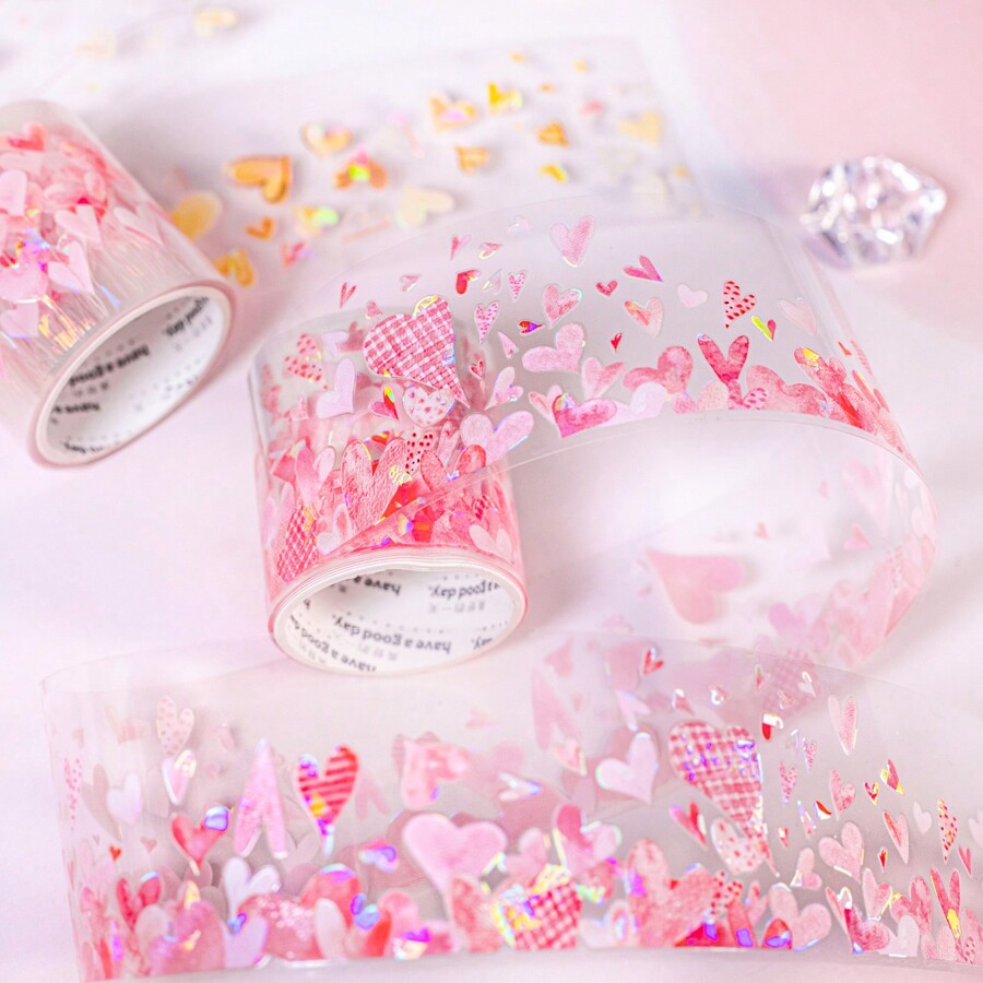 have a good day 1ロール 200cm ハート形レーザーシール ロール状 カット可 デコレーション フォトアルバム DIY INS Kpopアイドルカード ジャーナリング ...