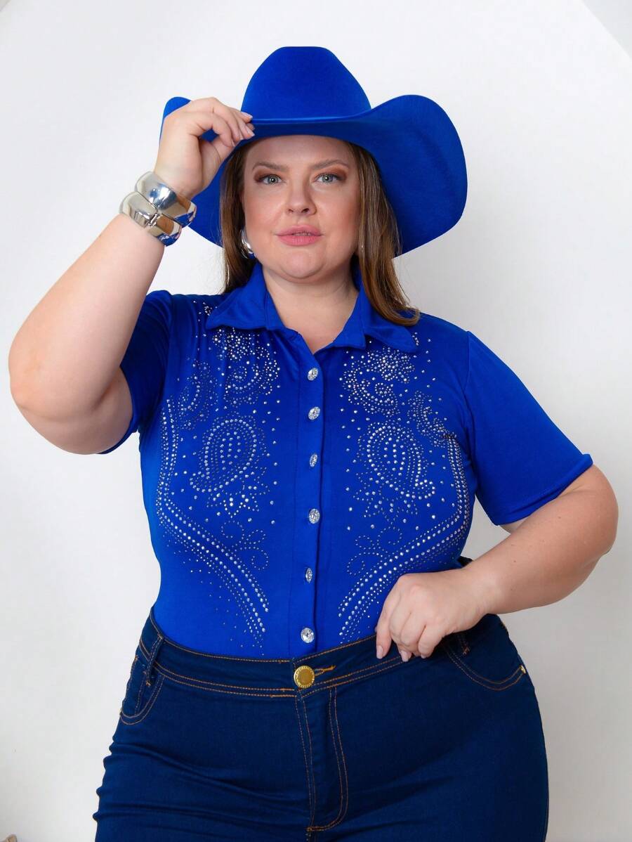 Body Country Pedraria Strass Manga Curta Plus Size Elegante Ana Castela ...