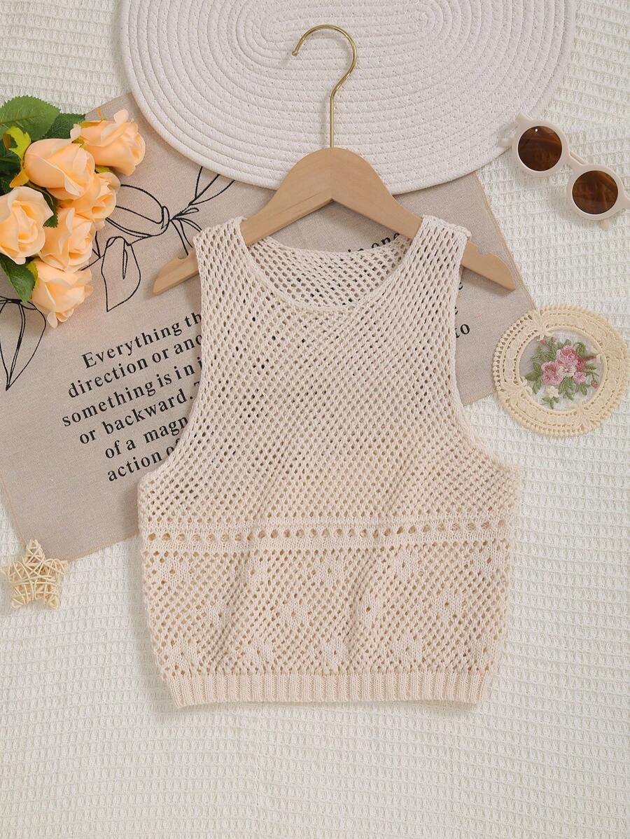 Tween Girl Vintage Openwork Knitted Vest, Girls' Decorative Vest ...