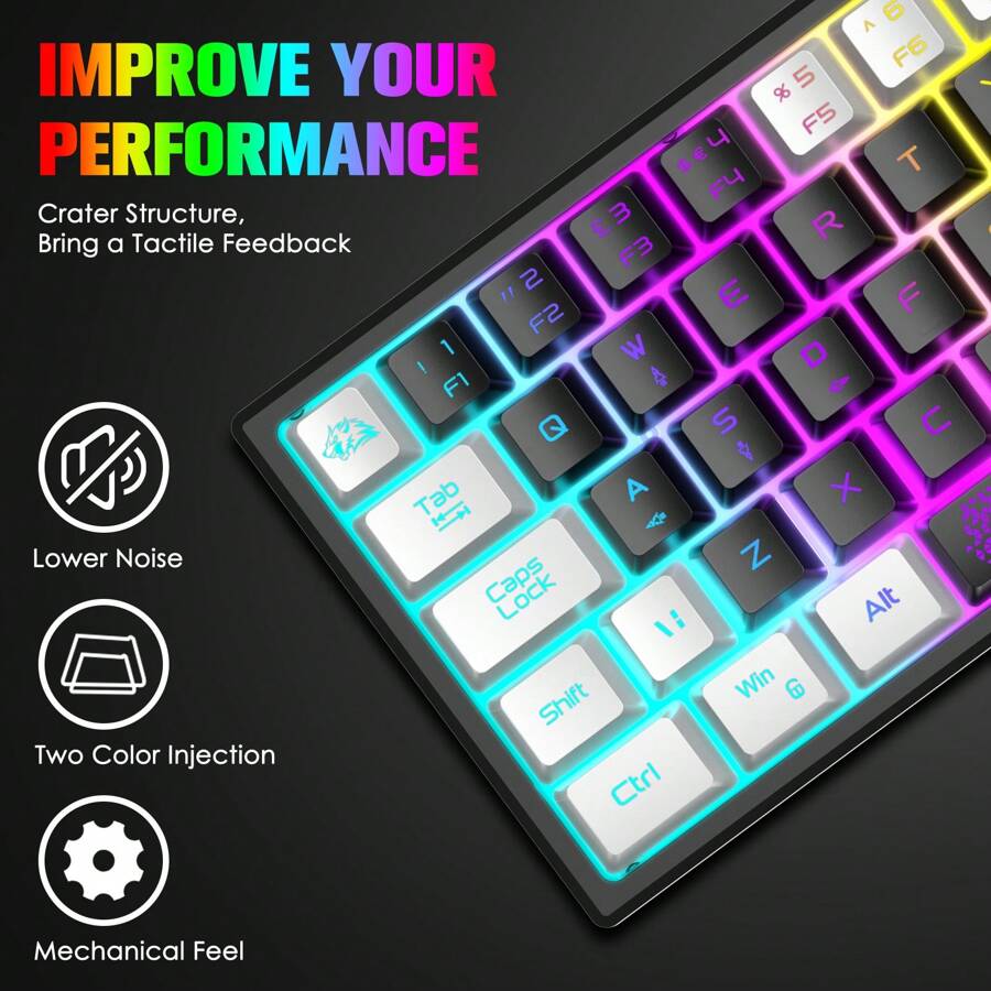 ZIYOU LANG K61 60% Wired Gaming Keyboard, RGB Backlit Membrane Keyboard With Mechanical Feel ...
