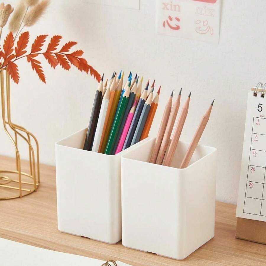 1pc White Desktop Pen Holder & Desk Organizer, Storage Box For Pens ...