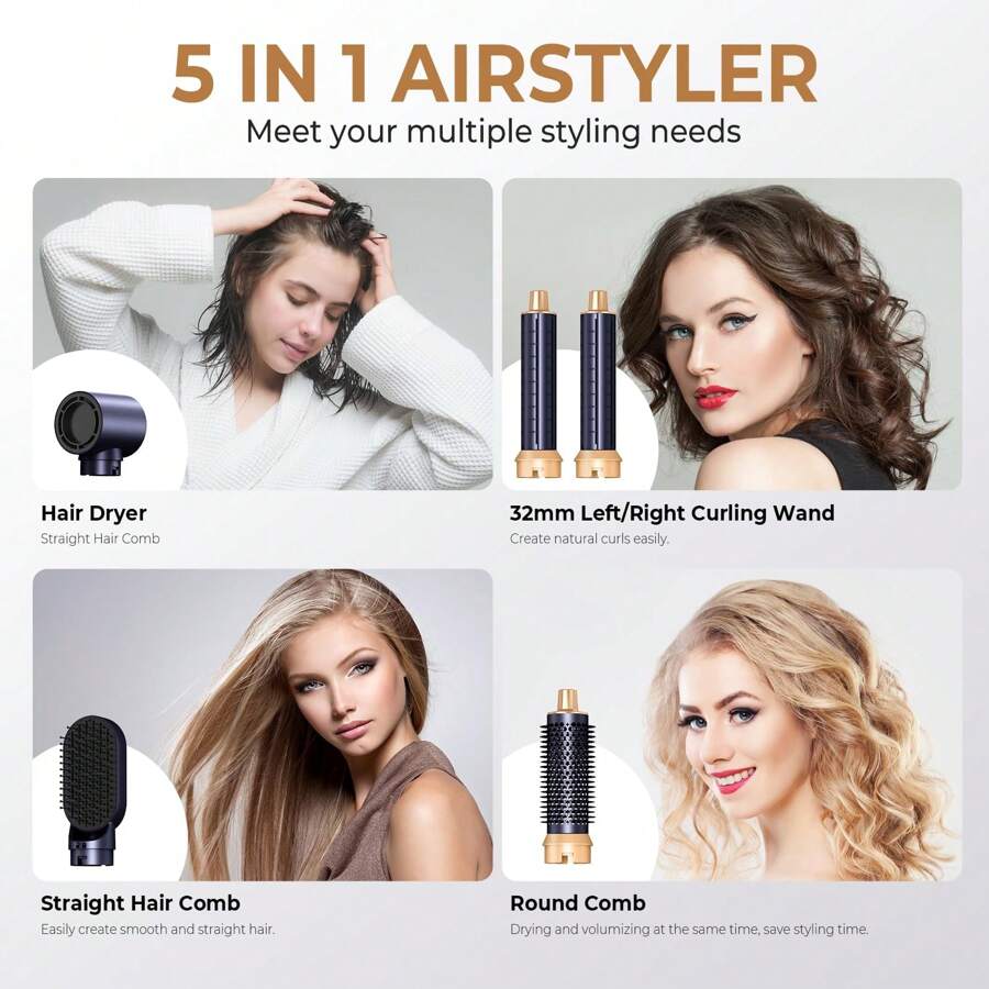 Air Styler 5 in 1 UKLISS 1000w Föhnbürste, 30mm Air Curler, Abnehmbare ...