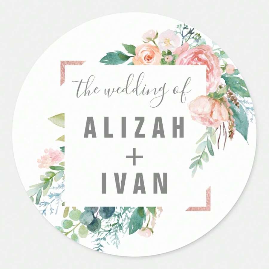 Custom Floral Wedding Name Stickers - Personalized Labels With Names ...