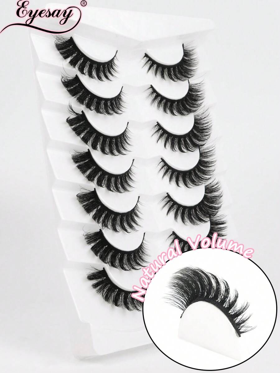 7 Pairs Cat Eye Faux Mink Lashes Natural Long Winged End Eye Elongated ...