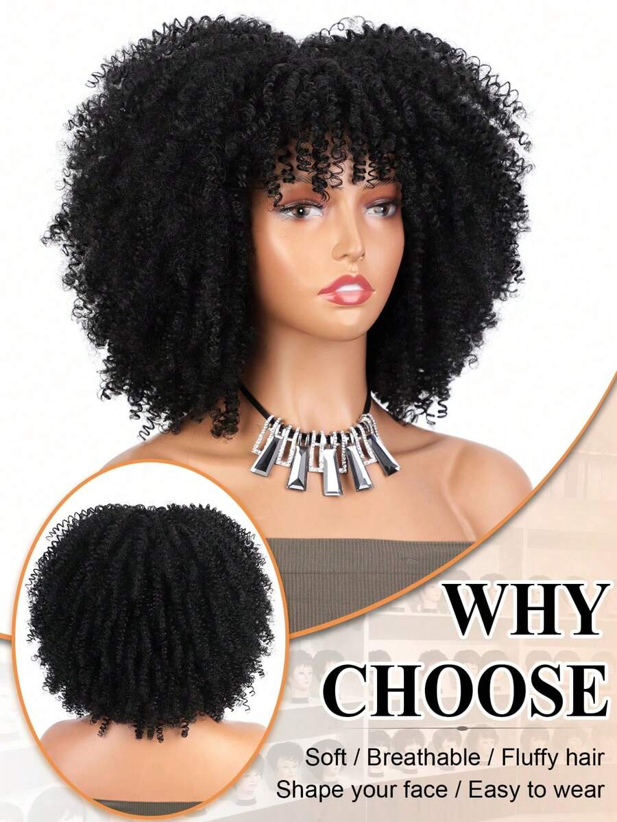 Short Curly Afro Wigs For Black Women - Curly Afro Wig With Bangs Black ...