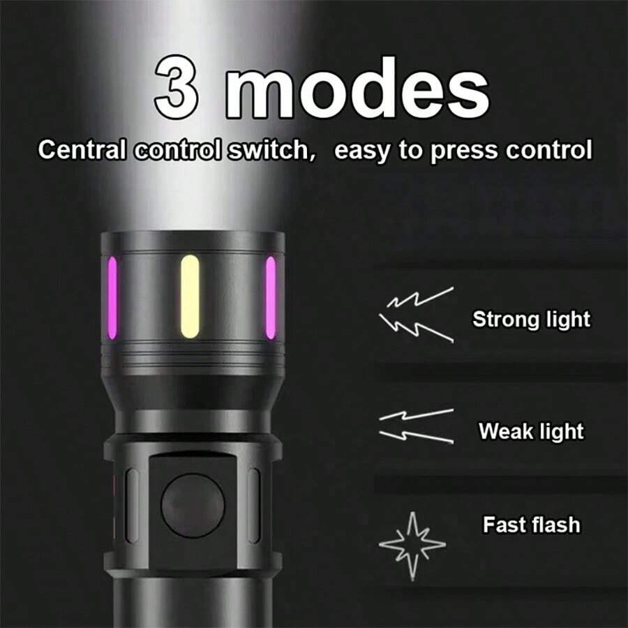 10000LM High Power Flashlight Built-In Battery Torch Rechargeable LED ...