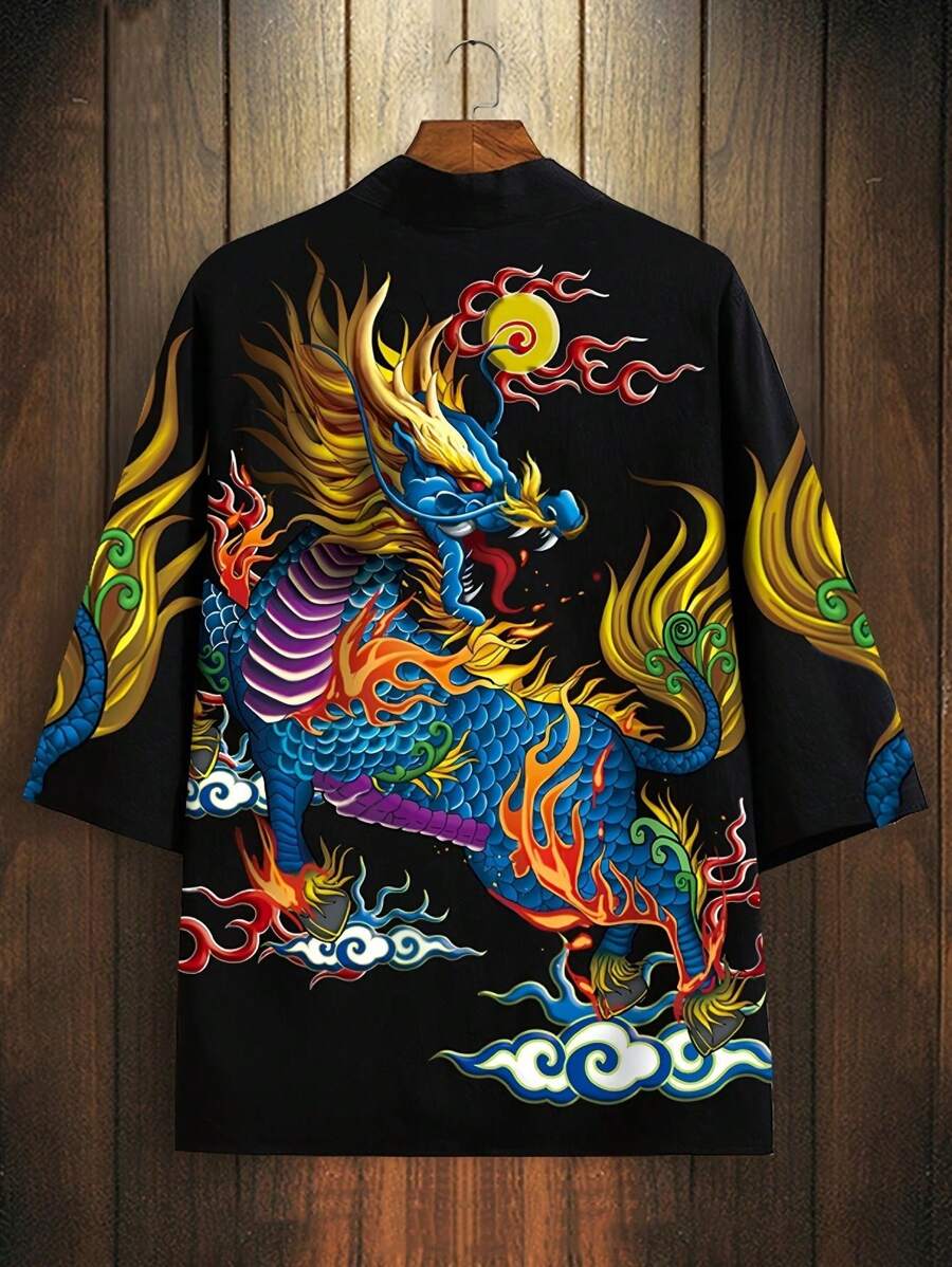 Cover Up, Chinese Style Ukiyo-E Dragon Robe, Loose Japanese Kimono ...