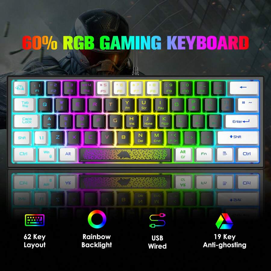ZIYOU LANG K61 60% Wired Gaming Keyboard, RGB Backlit Membrane Keyboard With Mechanical Feel ...