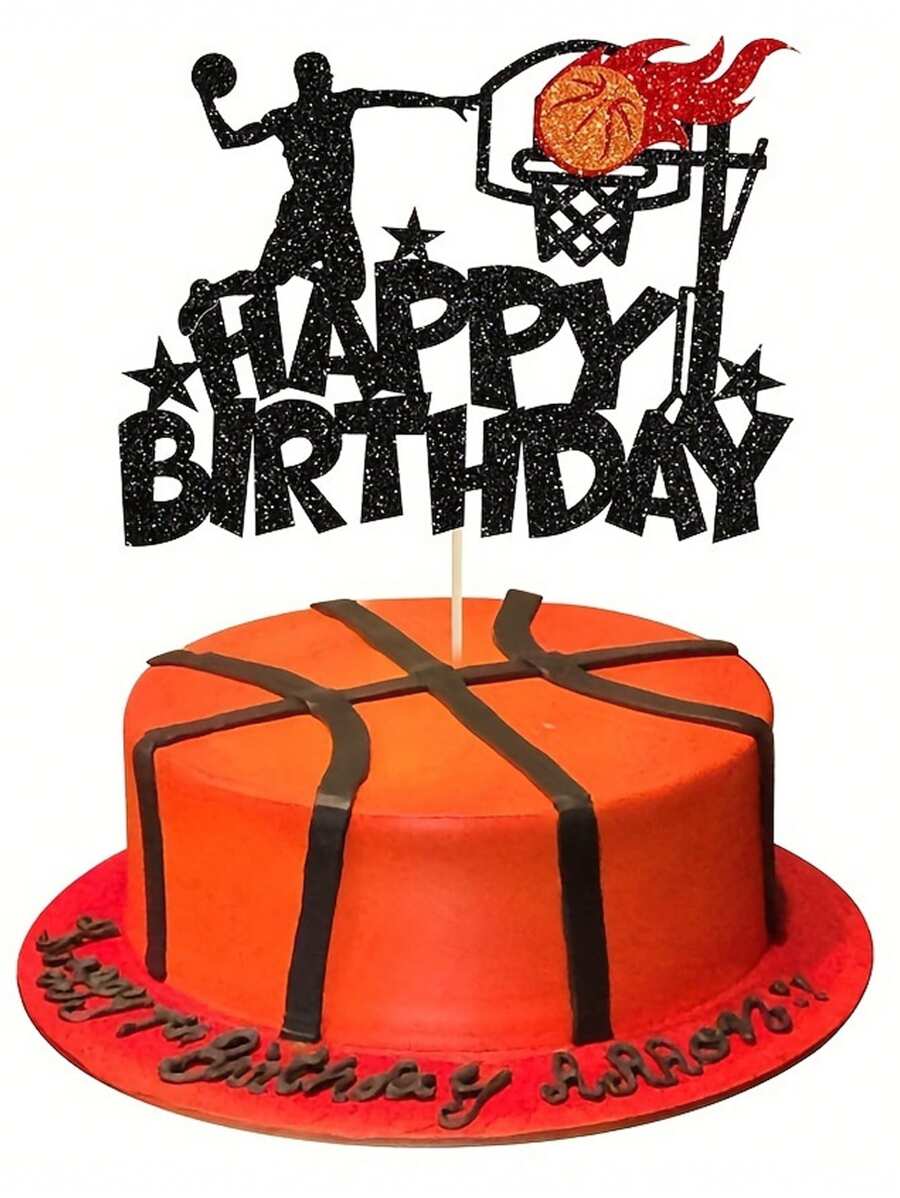 1Pc Basketball Happy Birthday Cake Topper Glitter Basketball Sports ...