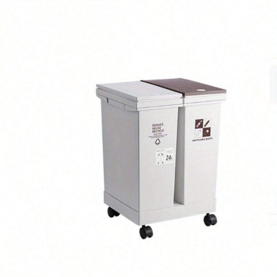 1pc Dual Compartment Recycling Bin With Lid, 24L, PP Wet And Dry ...