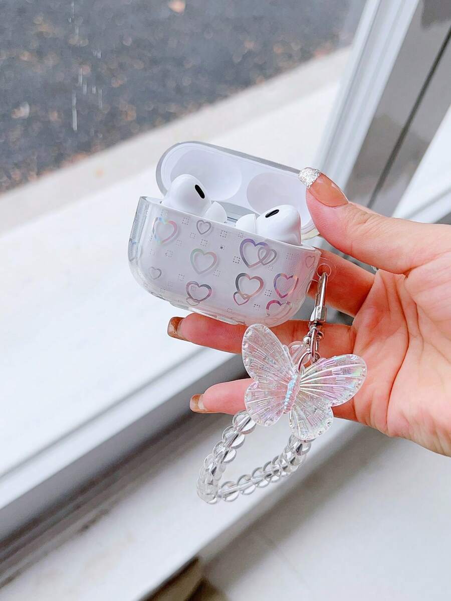 Fashionable Transparent Heart-Shaped AirPods Pro 2 Protective Case For Bluetooth Earphones, Full ...