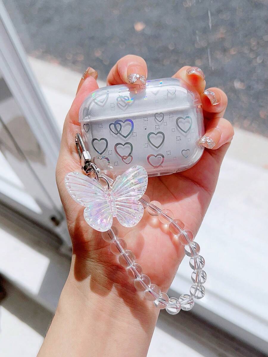 Fashionable Transparent Heart-Shaped AirPods Pro 2 Protective Case For Bluetooth Earphones, Full ...