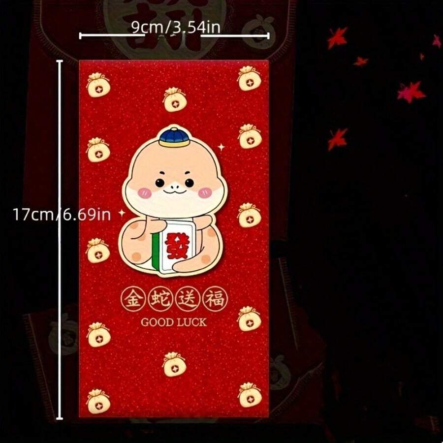 18pcs/Set 2025 New Year Red Envelopes, Glitter Snake Themed Ang Pao ...