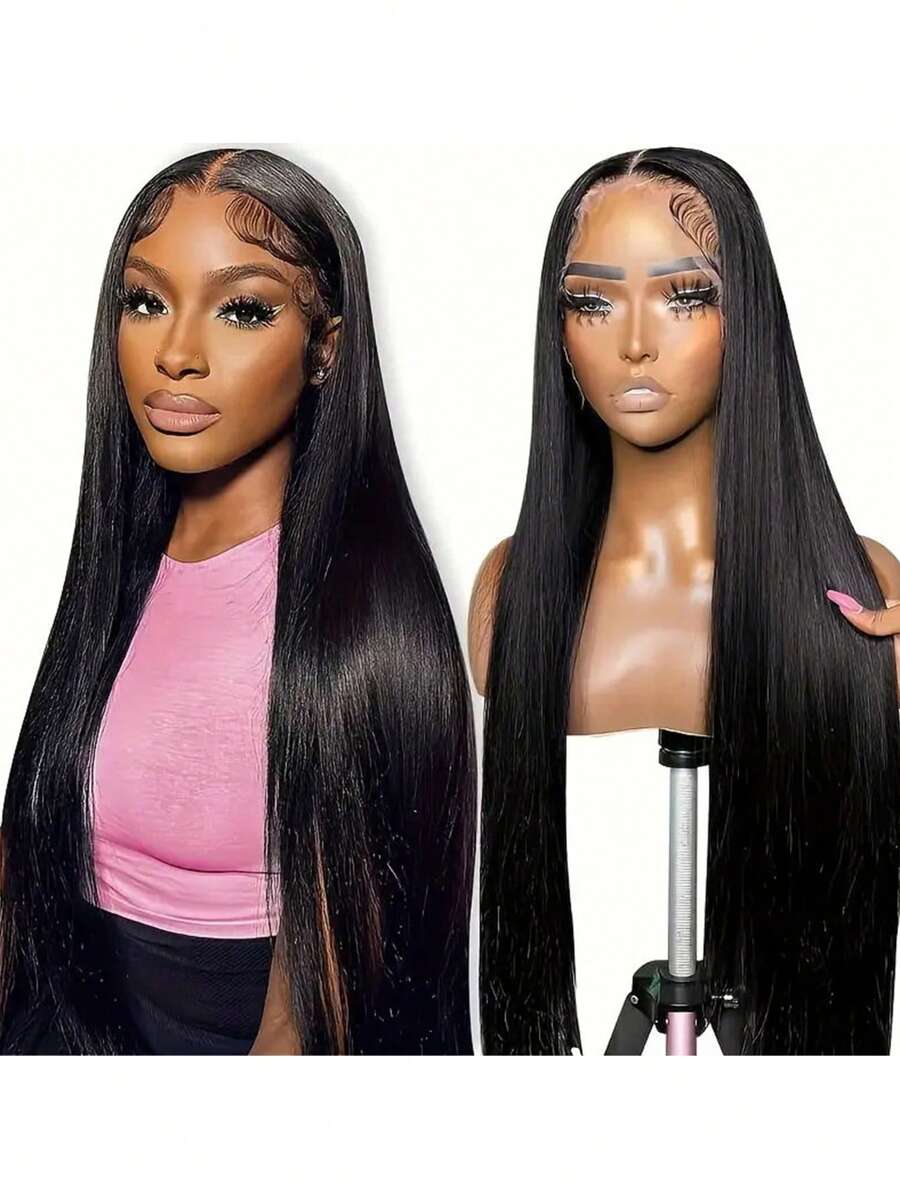 Pelo humano recto largo de 13x4 con encaje, color natural negro, 180 de ...