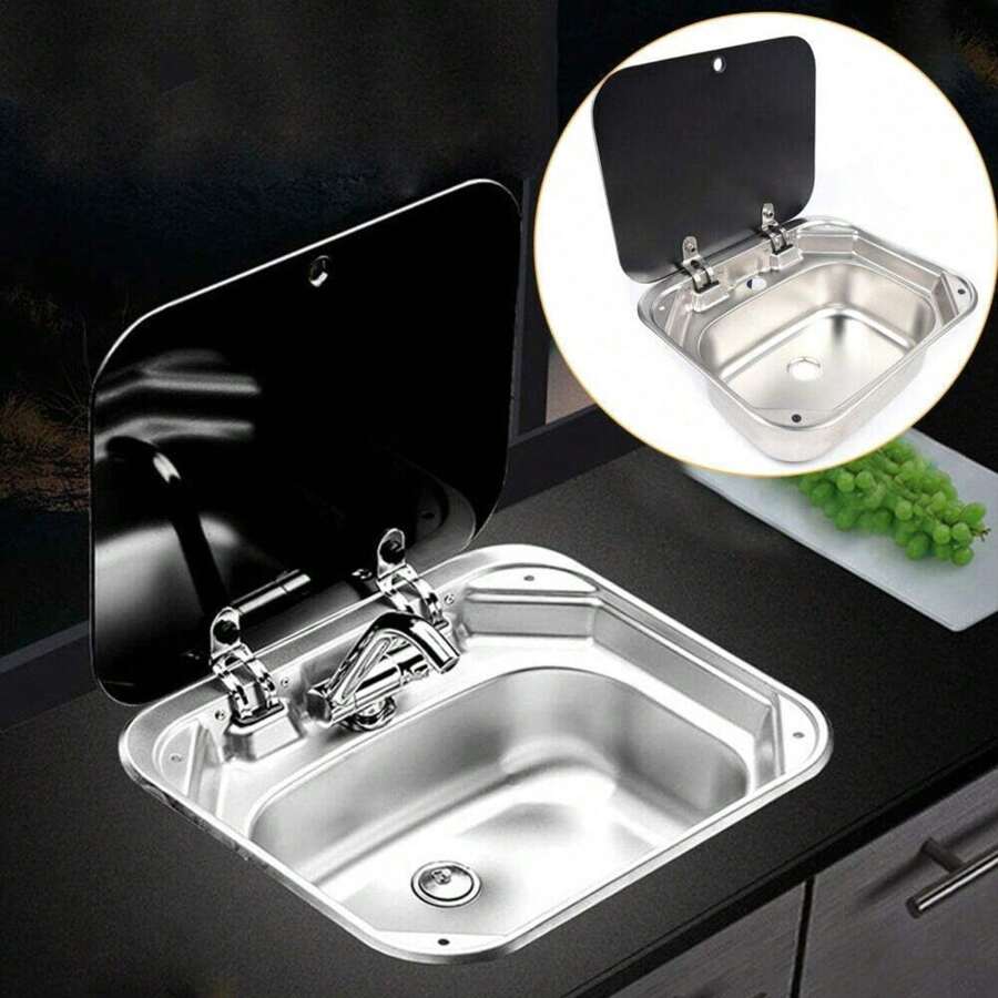 Bar Kitchen Small RV Sink With Folding Faucet And Lid, Stainless Steel ...