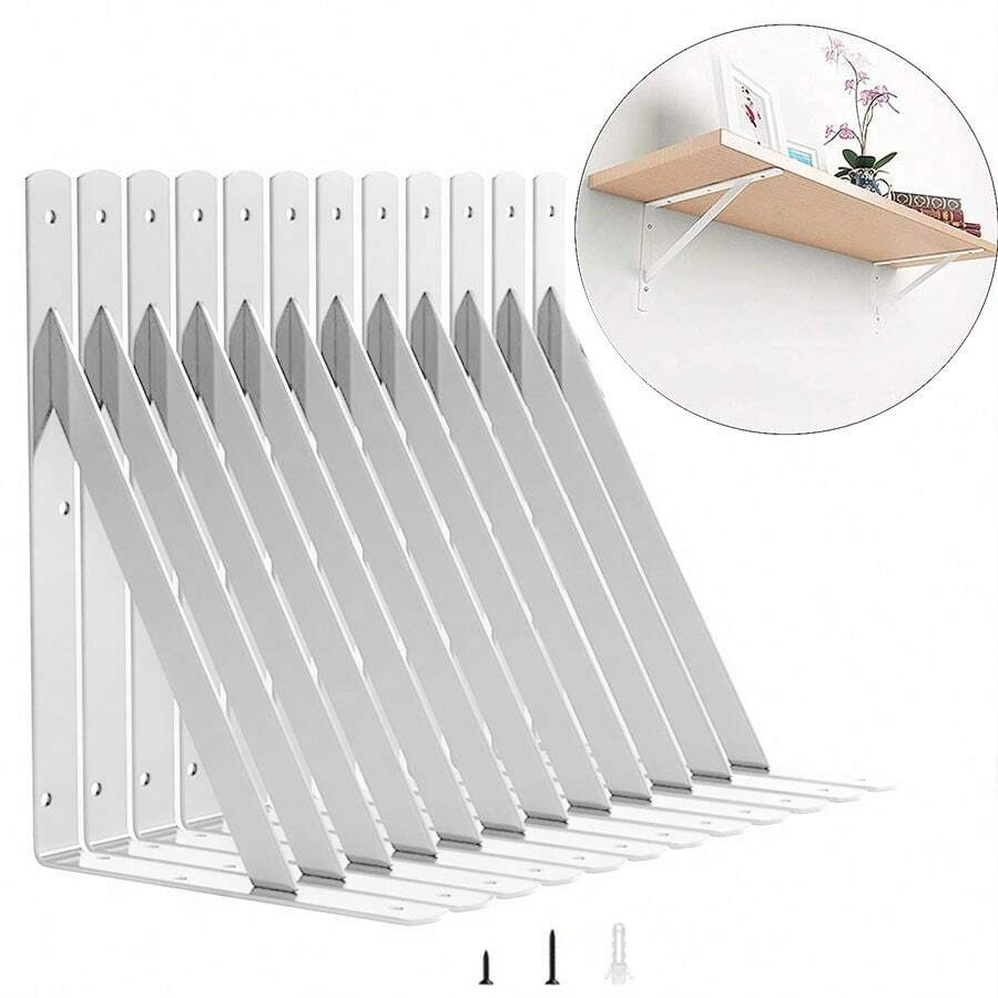 12 Pieces White Heavy Duty Shelf Brackets With Screws - Metal Brackets ...