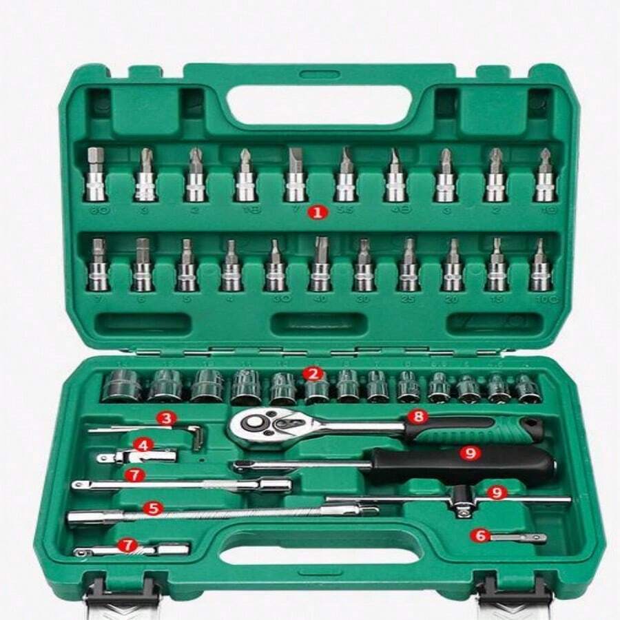 46-delige autoreparatiegereedschapsset met dopsleutel, ratel, auto ...