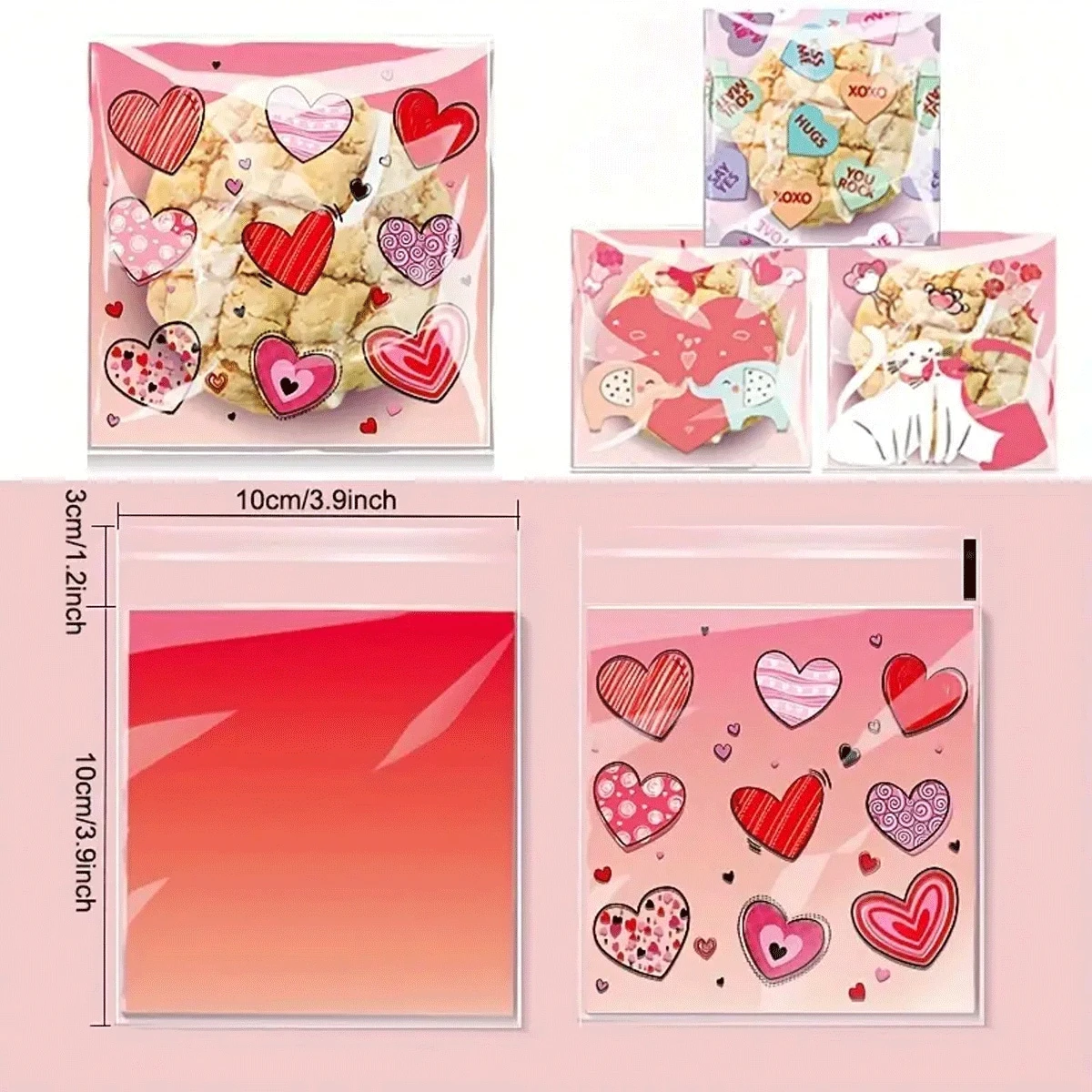 100pcs Valentine's Day Candy Bags Plastic Snack Packaging Bags Single ...