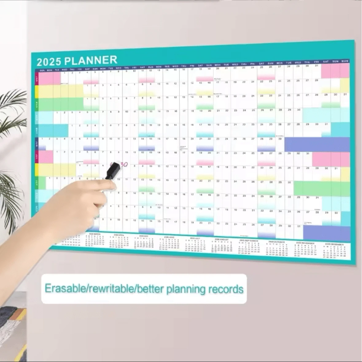 2025 Wall Calendar Yearly Wall Planner With Erasable Marker And ...
