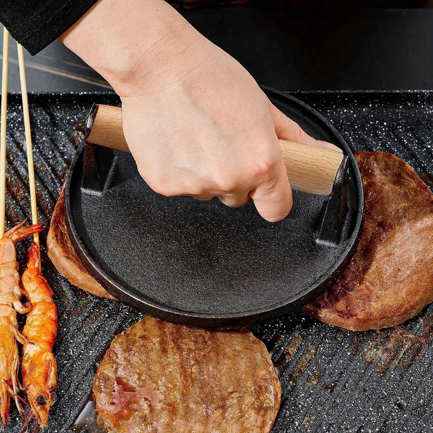 Heavy Duty Cast Iron Hamburger Patty Smasher - Burger Presser, Creates ...