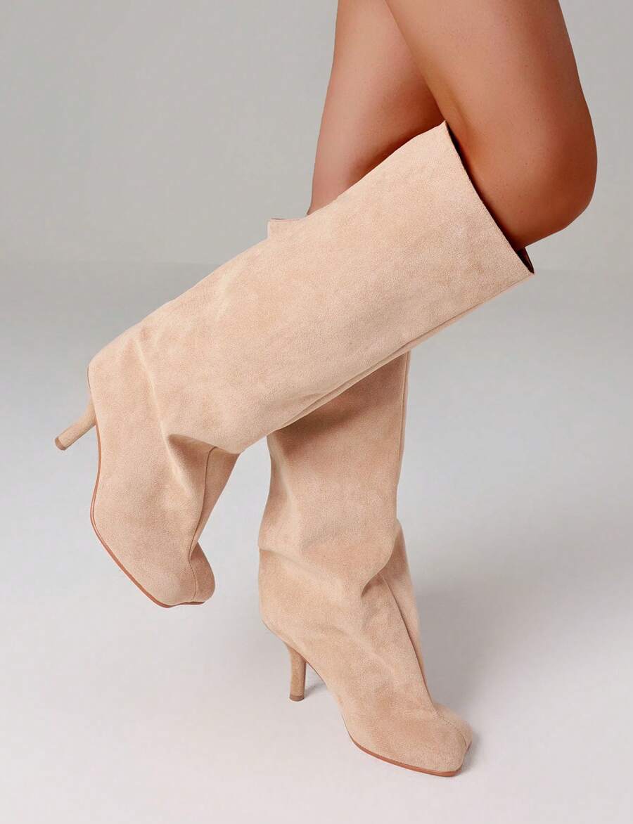 Knee High Boots Women Square Toe Stiletto Heel Tall Boots Wide Calf ...