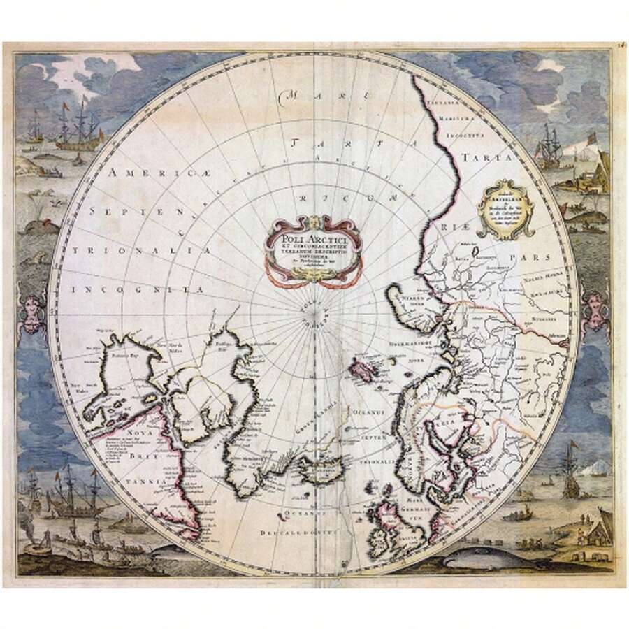 Vintage Imagery Huge Vintage Historic Old World Map Of Arctic North ...