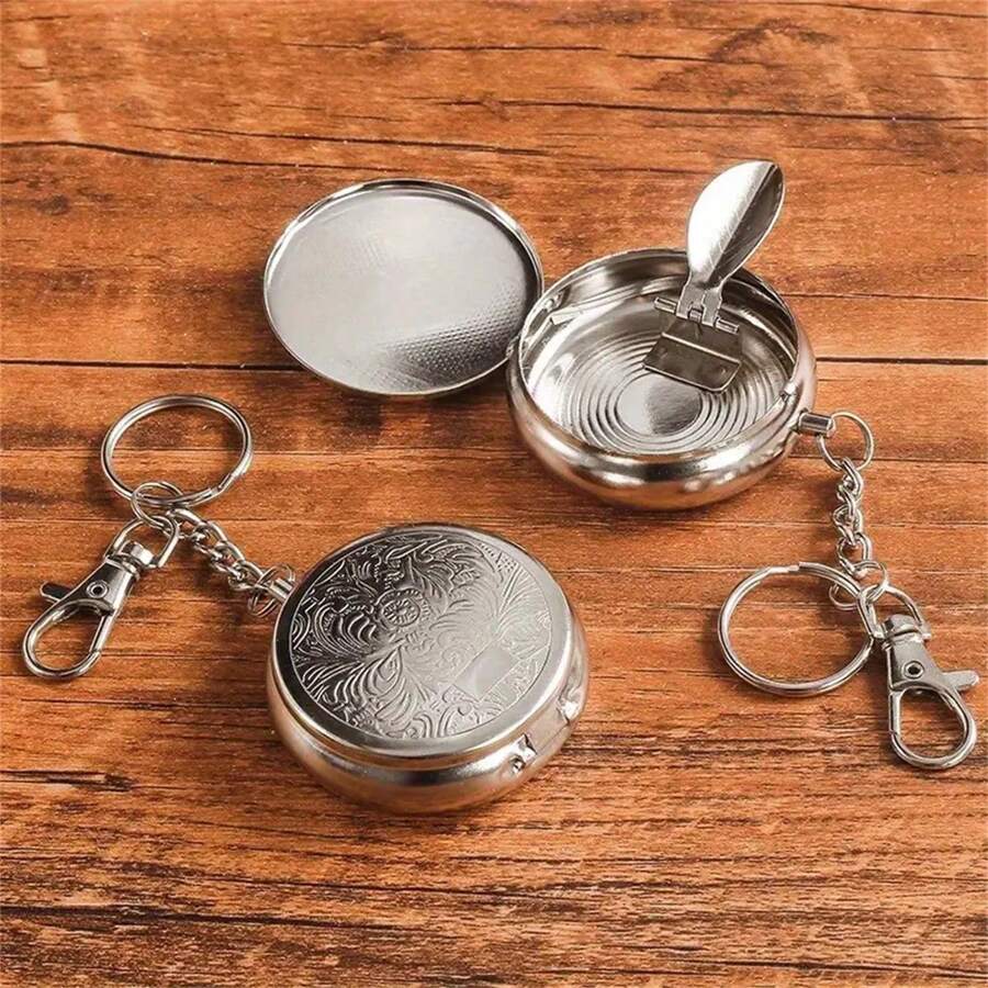 1pc Fashionable Stainless Steel Portable Keychain Ashtray For Men ...
