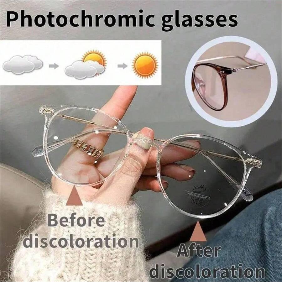 Transparent Frame Eyeglasses Change Color For Sun-Shading Protect Eyes ...